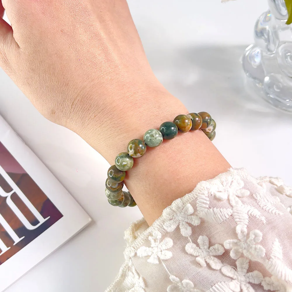 Natural-Stone-Beaded-Bracelet-6-8mm-Dalmatian-Jasper-Rhodochrosite ...