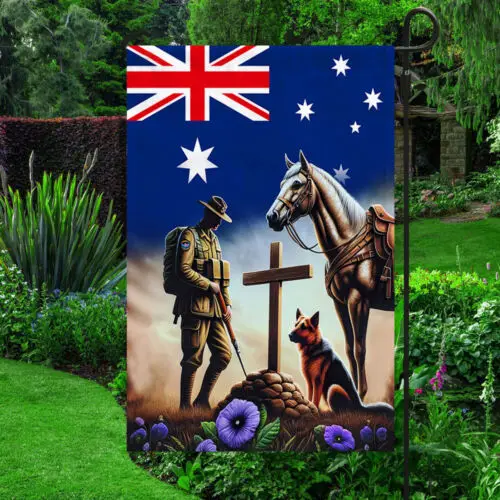 Anzac Day Animals in War Purple Poppy Australian Flag Garden Flag ...