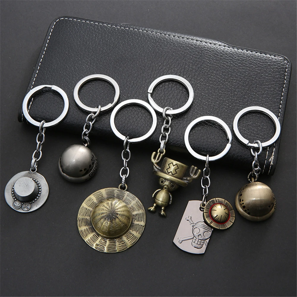 Anime One Piece Keychain Luffy Hat Zoro Sanji Metal Keyrings Pendants ...
