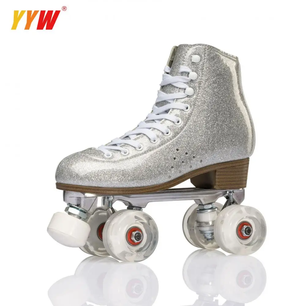 Silver-Roller-Skates-Adult-Double-Row-Shoes-Men-Women-Patines-4-Wheel ...