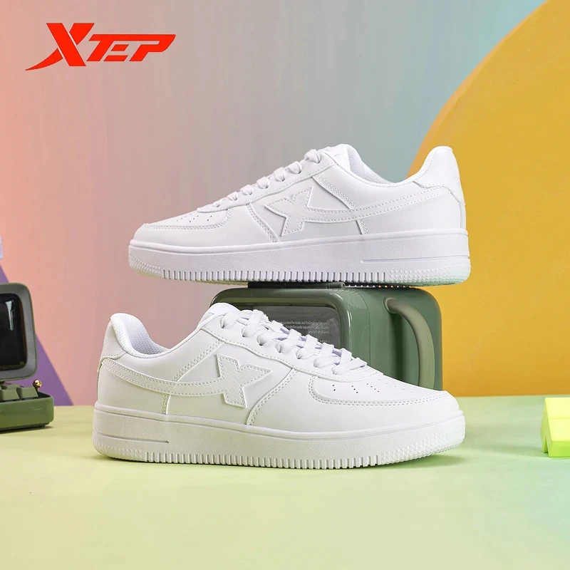 Xtep Women Men Skateboarding Shoes Non-Slip Casual White Couple Skate ...
