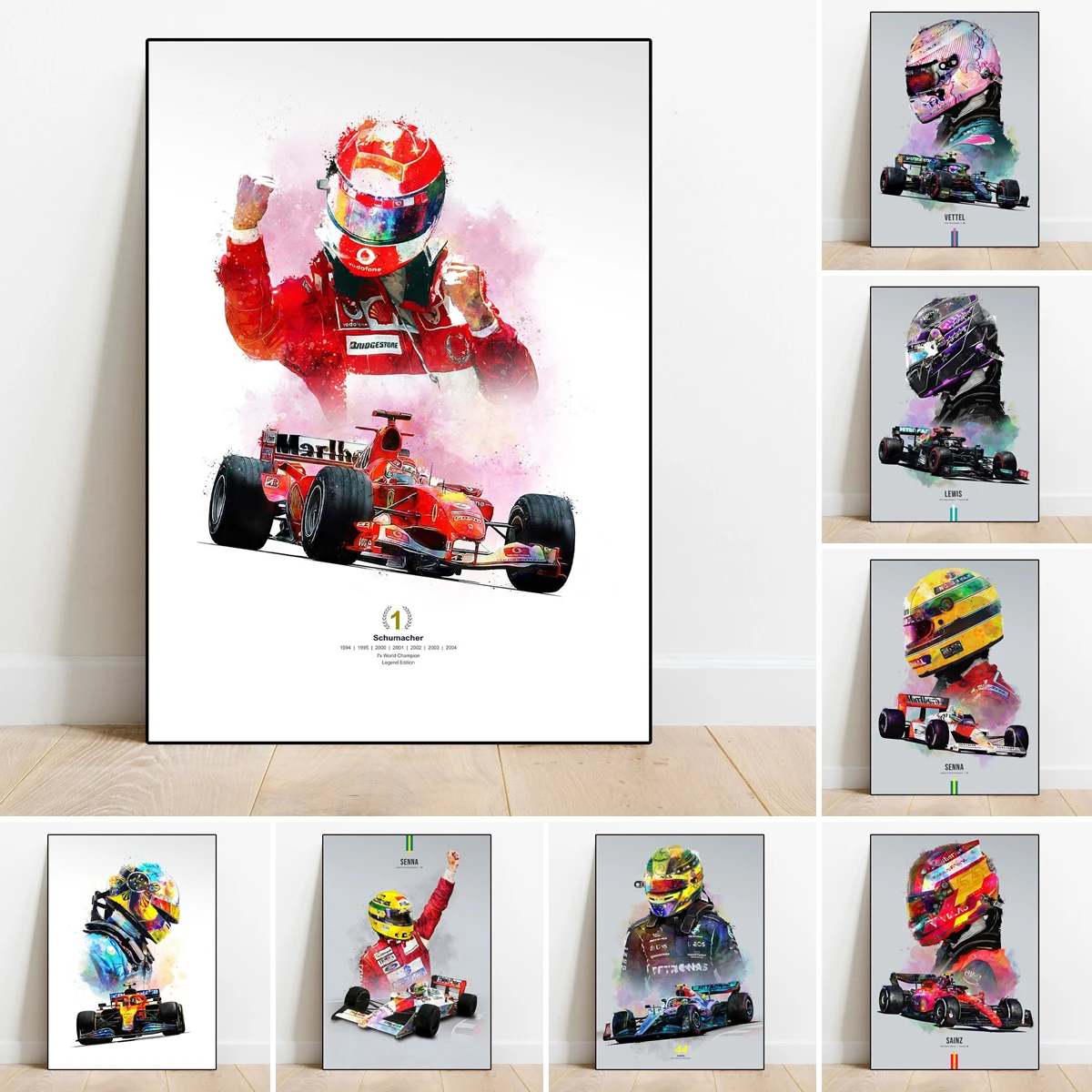 2022 F1 şekil Poster estetik yarış sürücü suluboya araba MotorSport ...