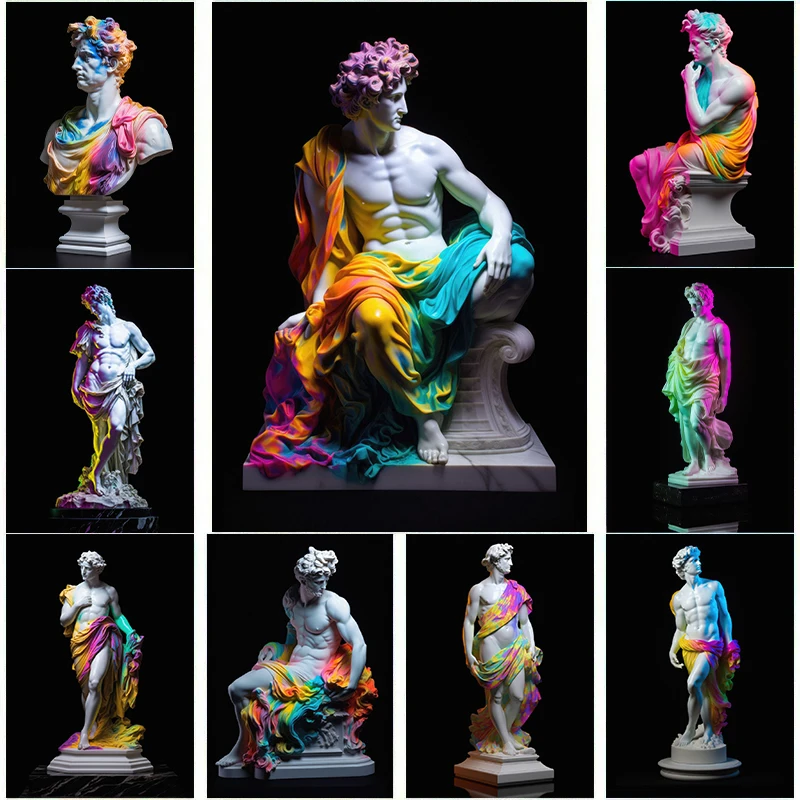 Colorful-David-Sculpture-Statue-Man-In-Marble-Poster-Canvas-Painting ...