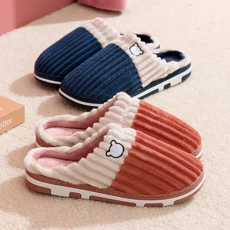 Autumn Winter Cotton Slippers Couples Indoor Home Use Warm Anti-slip ...