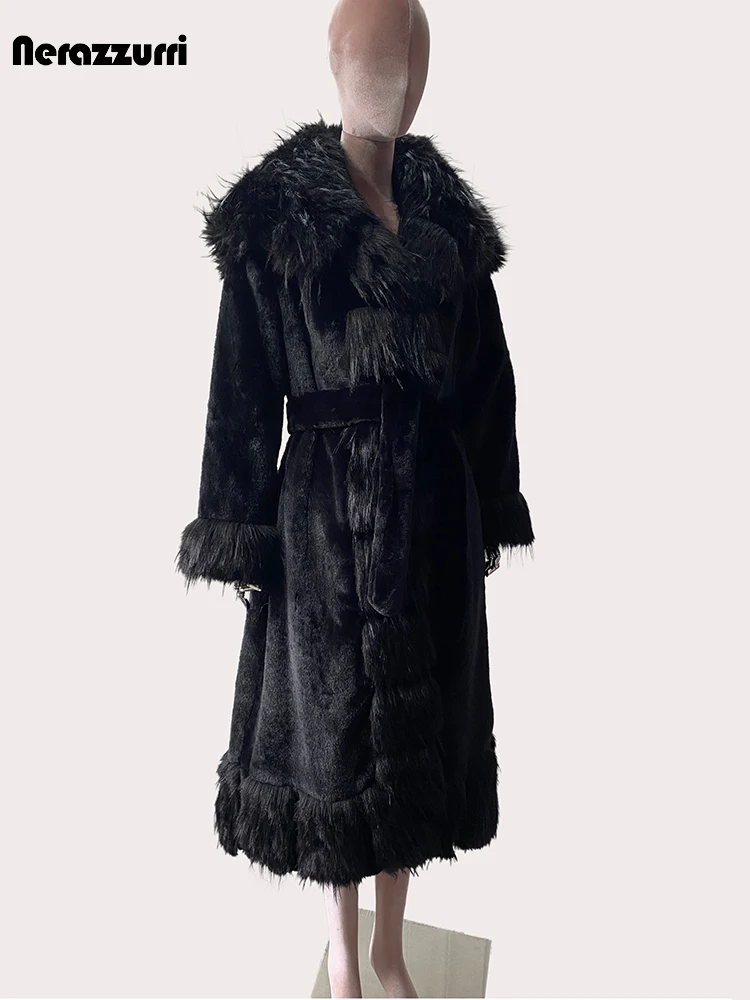Nerazzurri-Autumn-Winter-Long-Soft-Thick-Warm-Black-Faux-Fur-Coat-Women ...