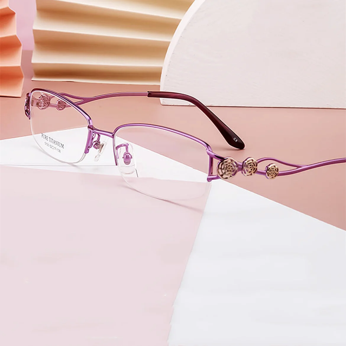 Women-Pure-Titanium-Eyeglasses-Glasses-Designed-Flower-Half-Rim ...