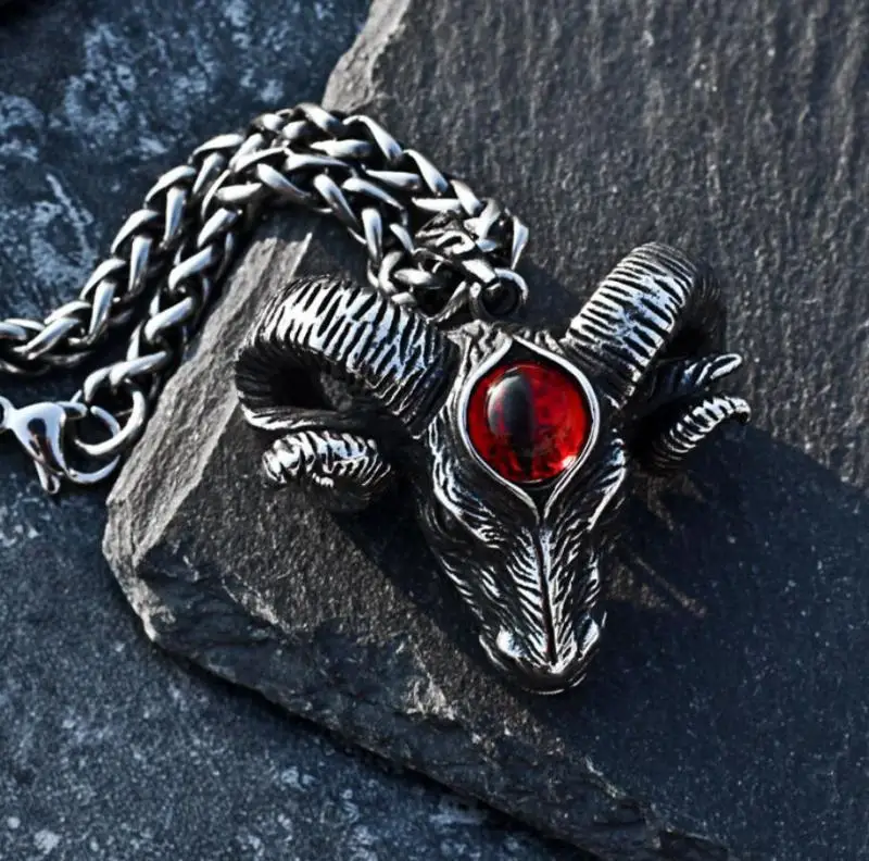 Satan Sheep Head Retro Domineering Devil Red Eye Sheep Head Pendant ...