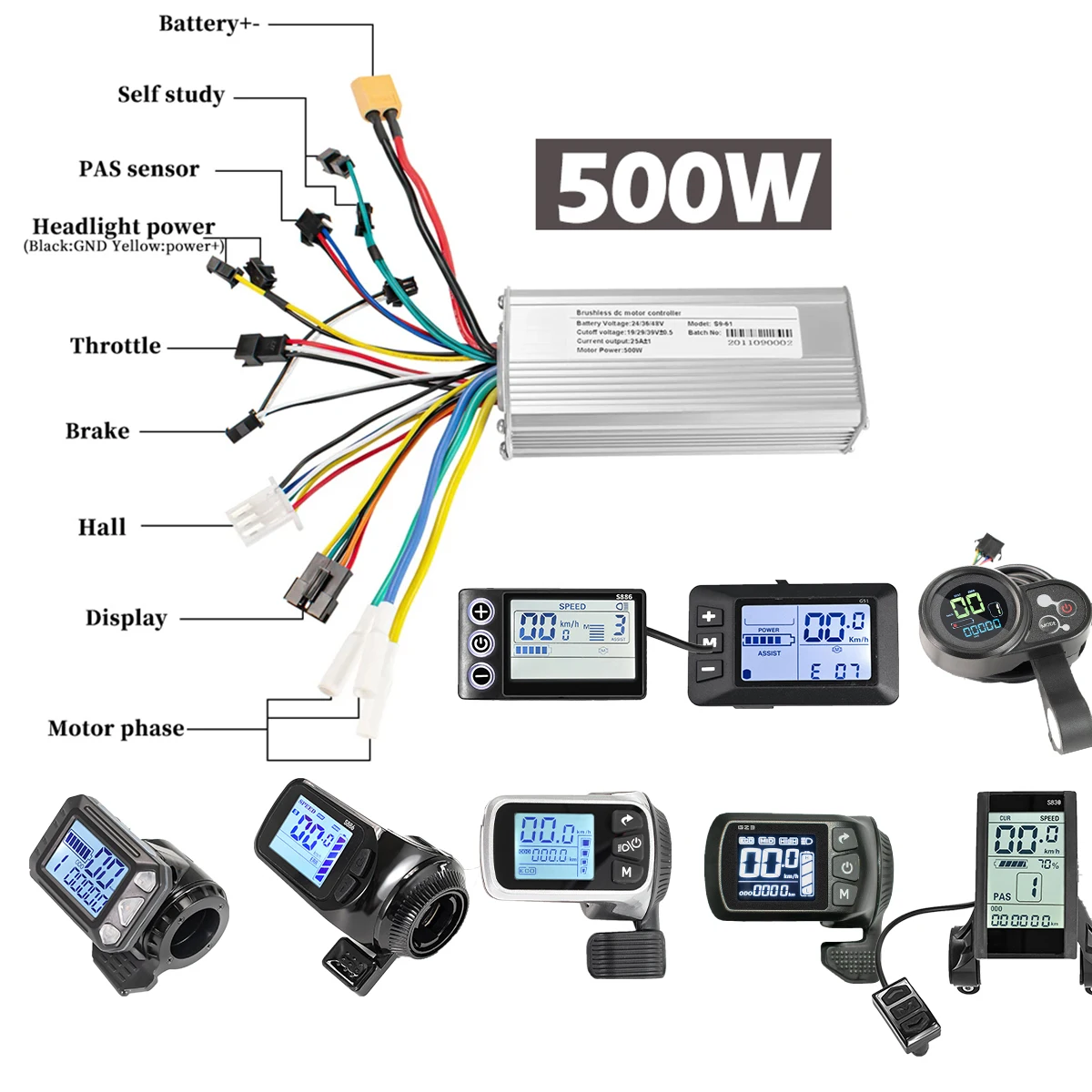 Electric Bike Kits Brushless Controller 36V 48V 500W Electric Bicycle ...