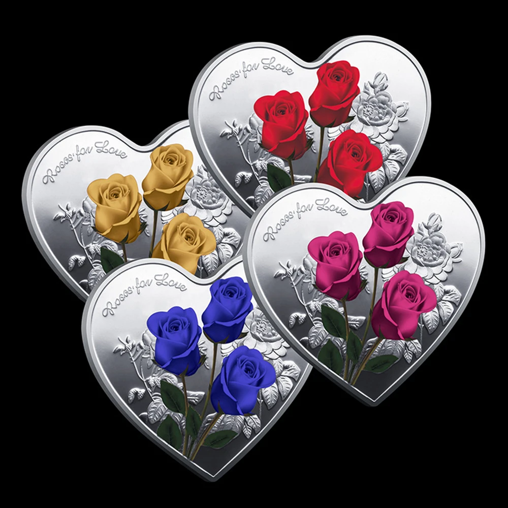 1pcs 38mm Heart Rose Valentine's Day Commemorative Coin I Love You ...