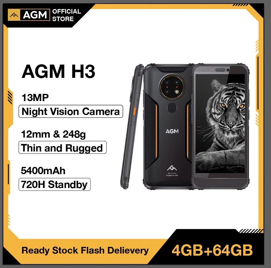 AGM H3 IP68/IP69K Waterproof Rugged Phone Night Vision Celular 5.7" 5400mAh Smartphone Android ...