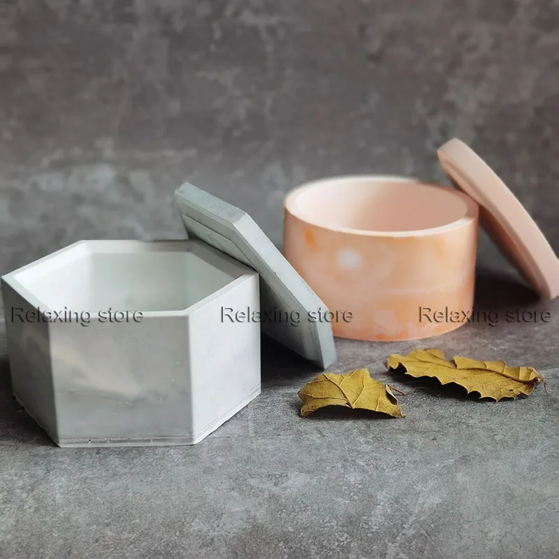 Large-Size-Hexagon-Plaster-Gypsum-Storage-Box-With-Lid-Silicone-Mold ...