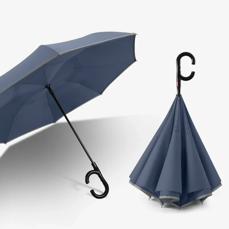 New-Waterproof-Folding-Long-Handle-Reverse-Umbrella-Women-Men-C-Hook ...