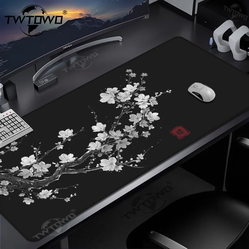 Mouse Pad Black And White Japanese Cherry Blossoms Gamer printon demand ...