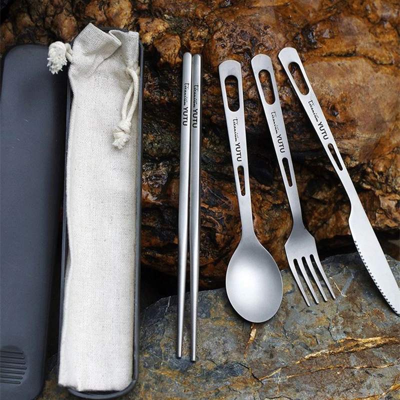 Pure Titanium Tableware Set Outdoor Household Frosted Knife and Fork ...