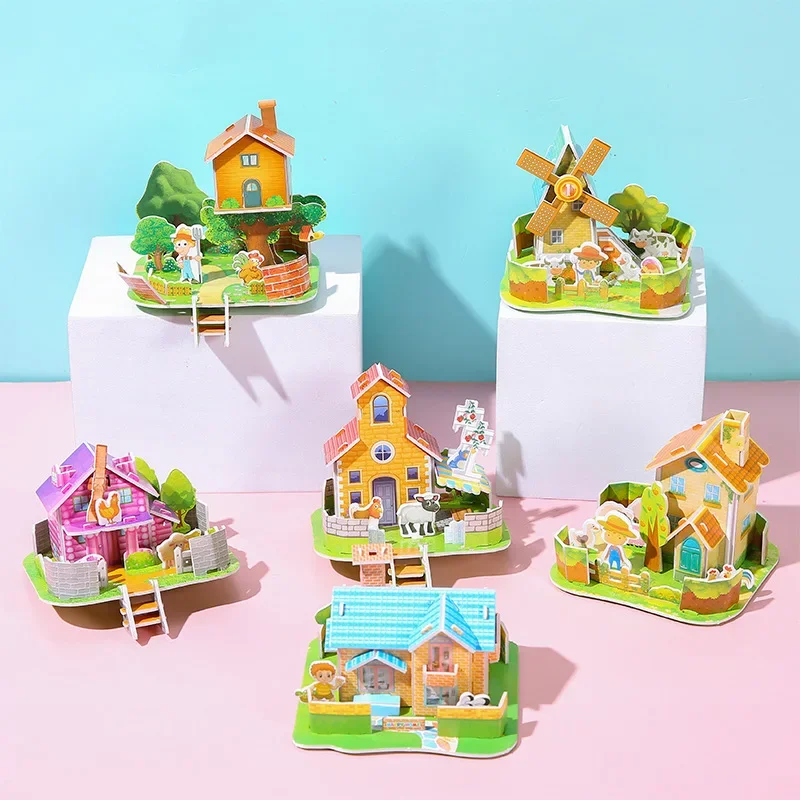 5Pcs-Cartoon-3D-House-Building-Model-Paper-Jigsaw-Puzzle-Educational ...
