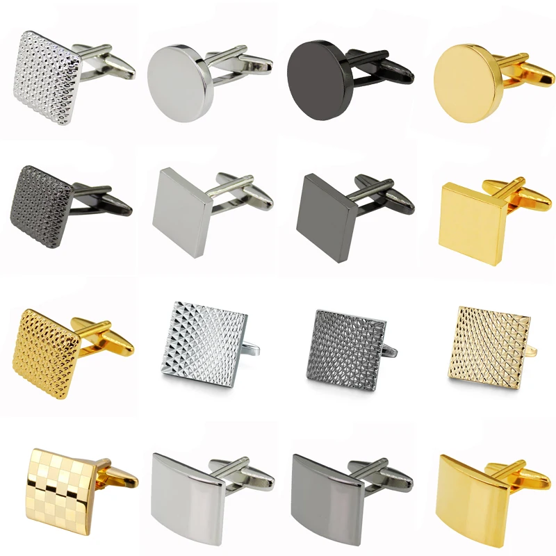Dy New Summer Copper Laser Metal Gold Silver Black Round Square Cufflink Simple Fashion Design ...