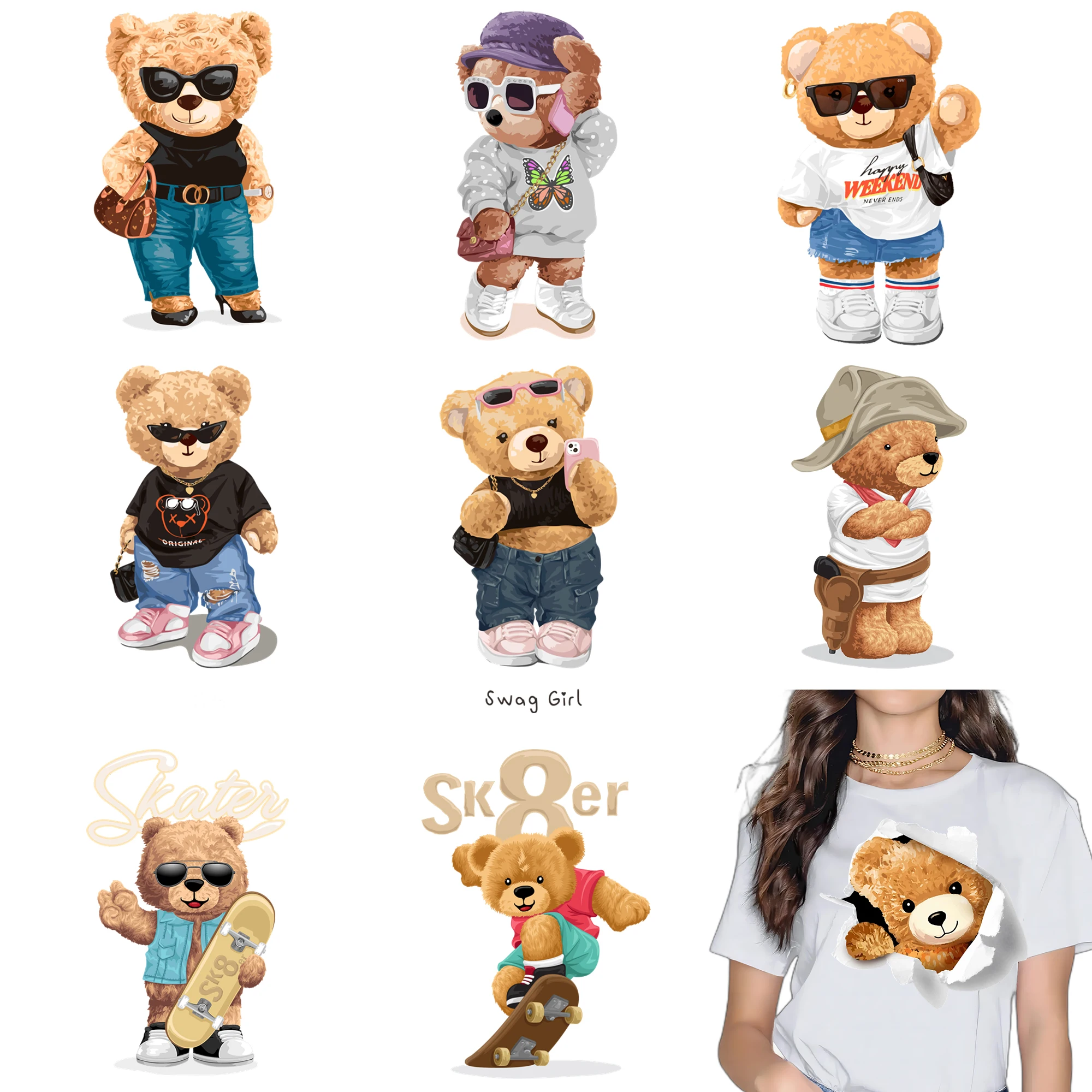 Cute-Trendy-Teddy-Bear-Thermal-Transfer-No-Smell-Iron-On-Clothes ...