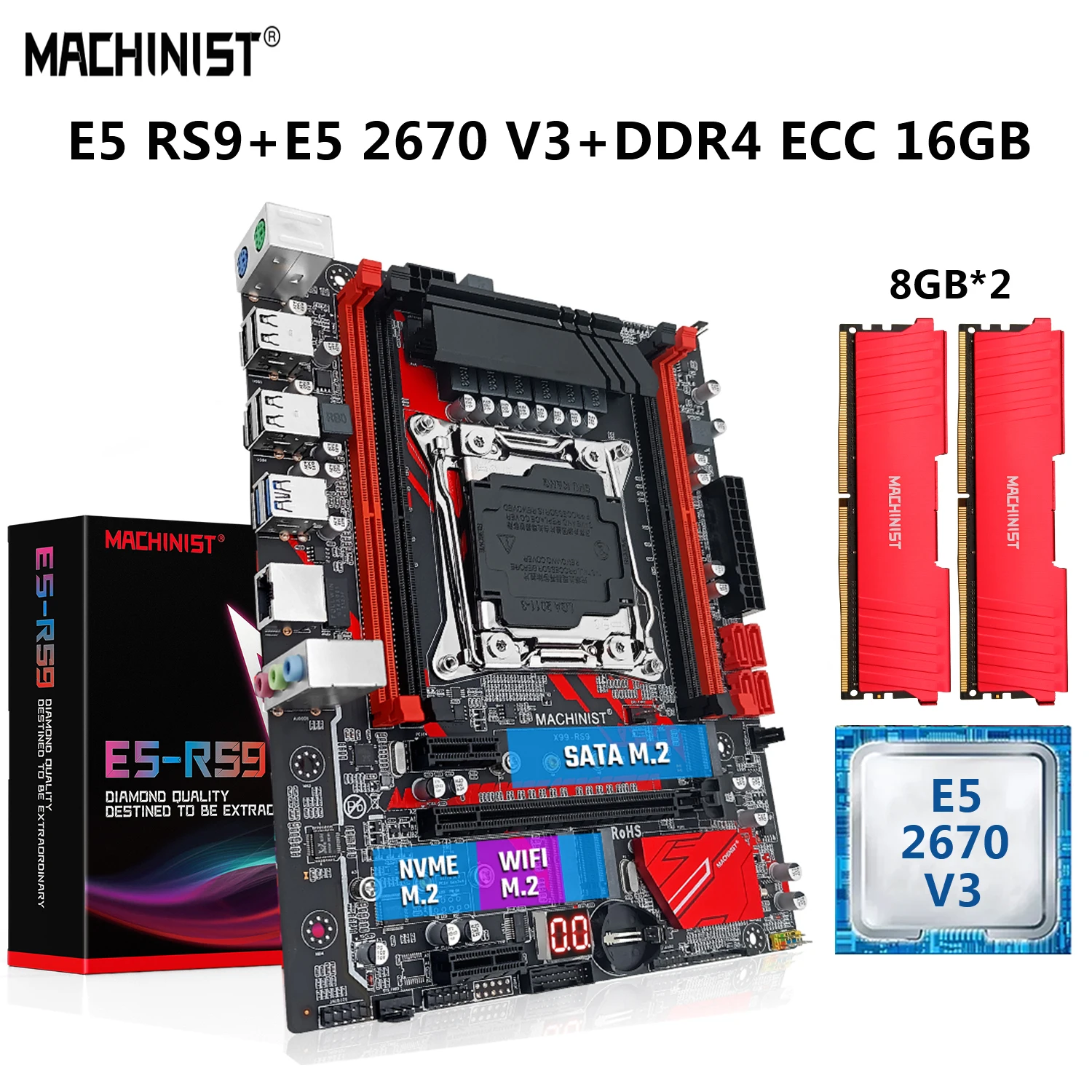 MACHINIST Conjunto de placa base E5 RS9 con Kit Xeon E5 2670 V3, procesador LGA 2011 3 16G ...