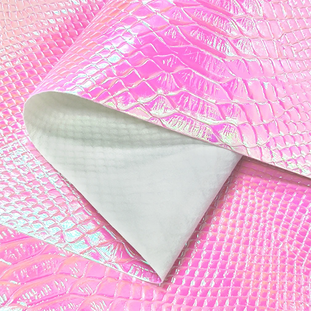 Laser Crocodile Skin Texture Embossed Holographic Faux Leather Sheet PU ...