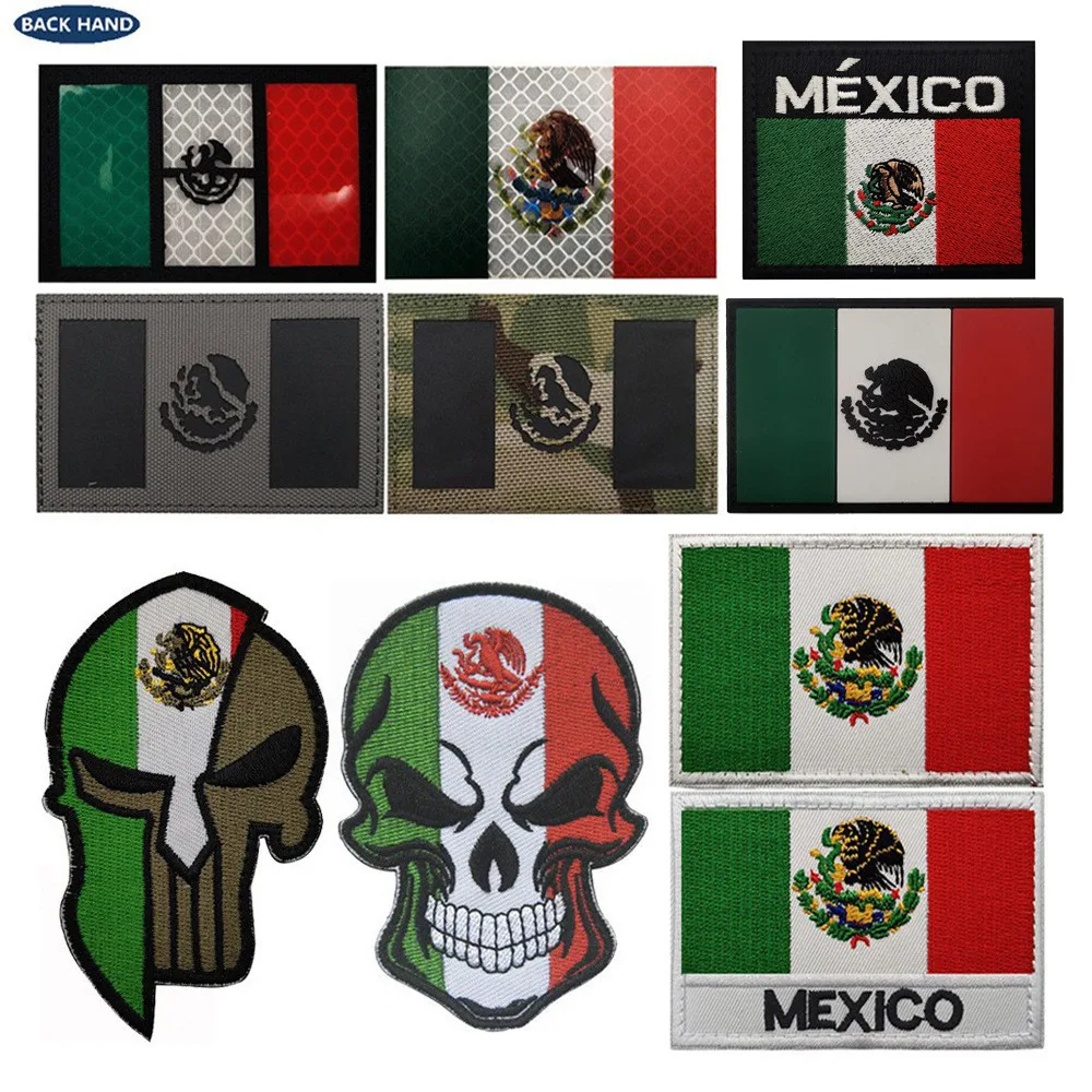 Mexico Flag Skull Embroidered Patches IR Reflective Mexican Tactical ...