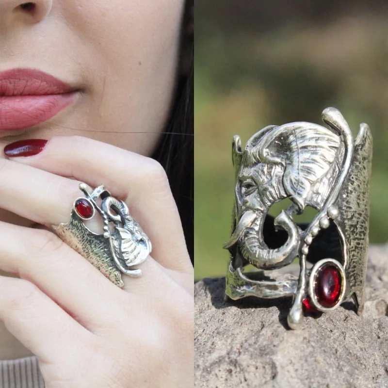 Anillo-de-elefante-tallado-a-mano-para-mujer-y-ni-a-sortija-de-dedo-con ...