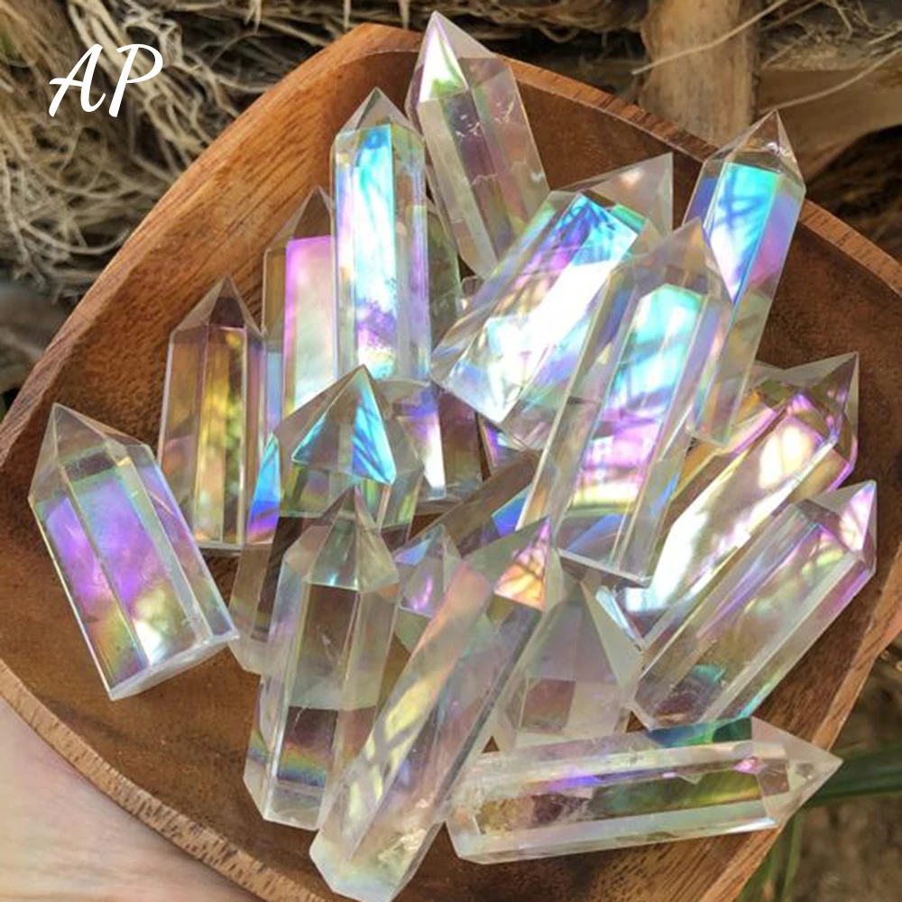 1PC Natural Clear Crystal Quartz Electroplating Rainbow Wand Point ...
