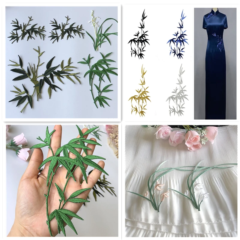Bamboo-Leaves-Embroidered-Patches-Iron-On-Decorative-Appliques-Quilting ...