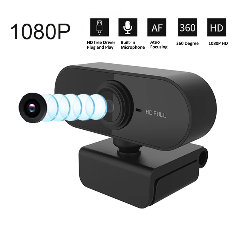 Webcam 1080p Full Hd Computer Pc Web Camera With Microphone Rotating ...