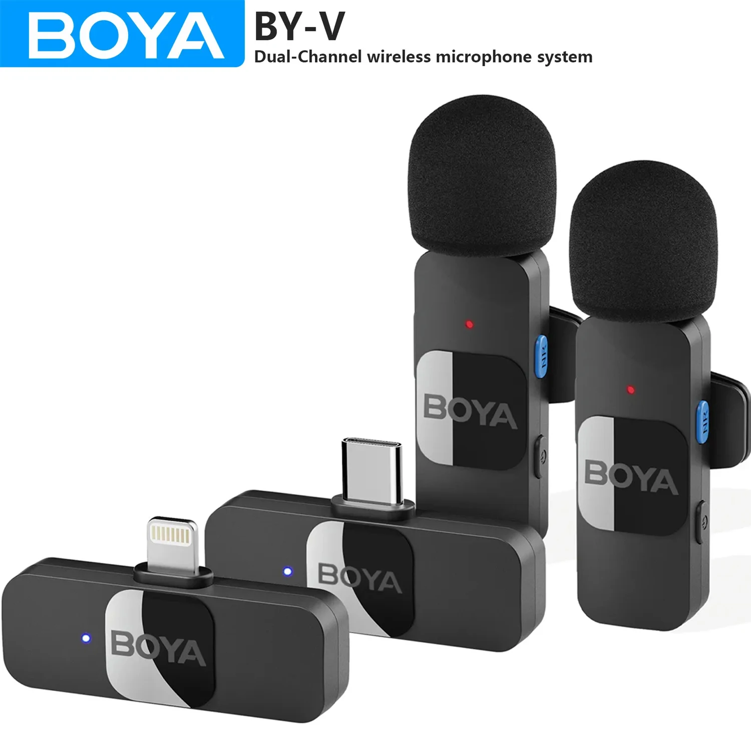 BOYA-BY-V-Microfone-de-lapela-sem-fio-Lavalier-iPhone-Android-Celular-PC-Computador-Laptop ...