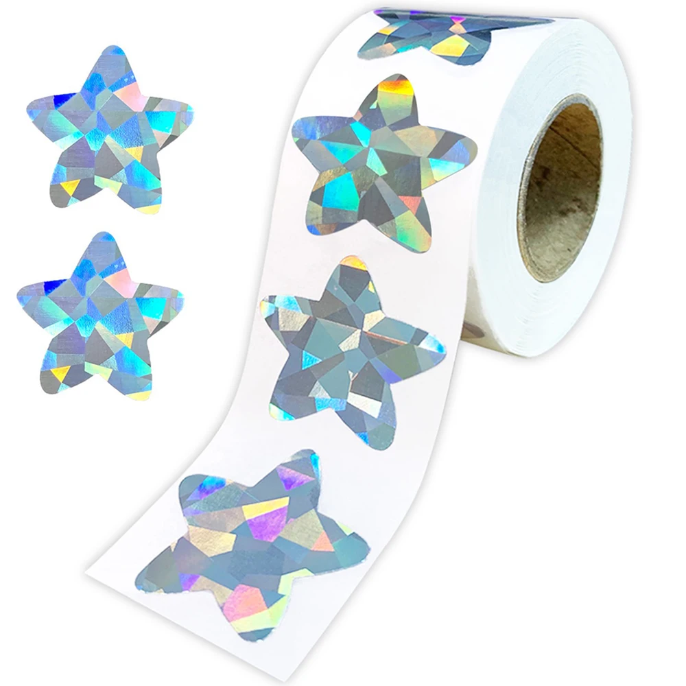 100-500pcs-Holographic-Star-Silvery-Stickers-For-Kids-Reward-Foil-Star ...
