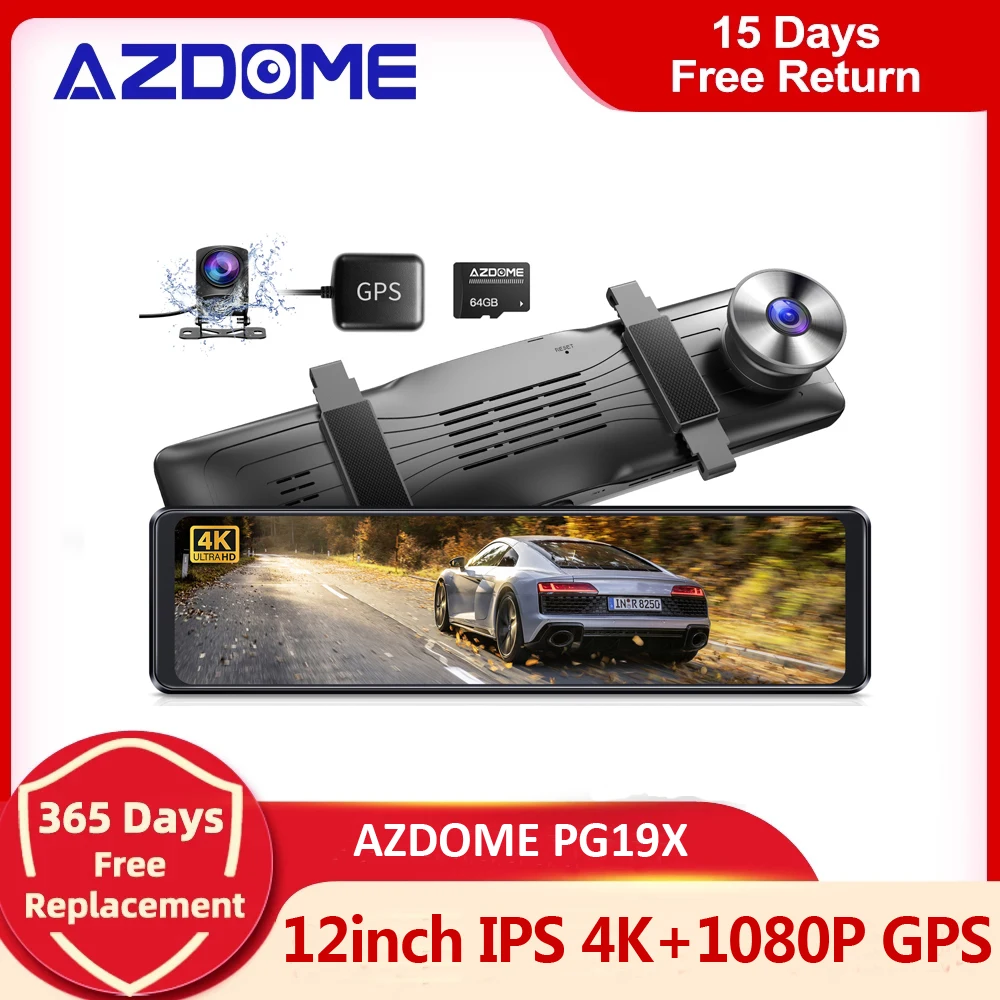 AZDOME PG19X Dash Cam 4K+1080P Dual Cam 12inch Touch Screen Car ...