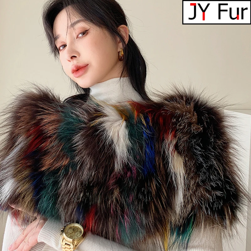 Women Fox Fur Shawl Winter Warming Shoulder Scarves Elastic Natural Fur ...