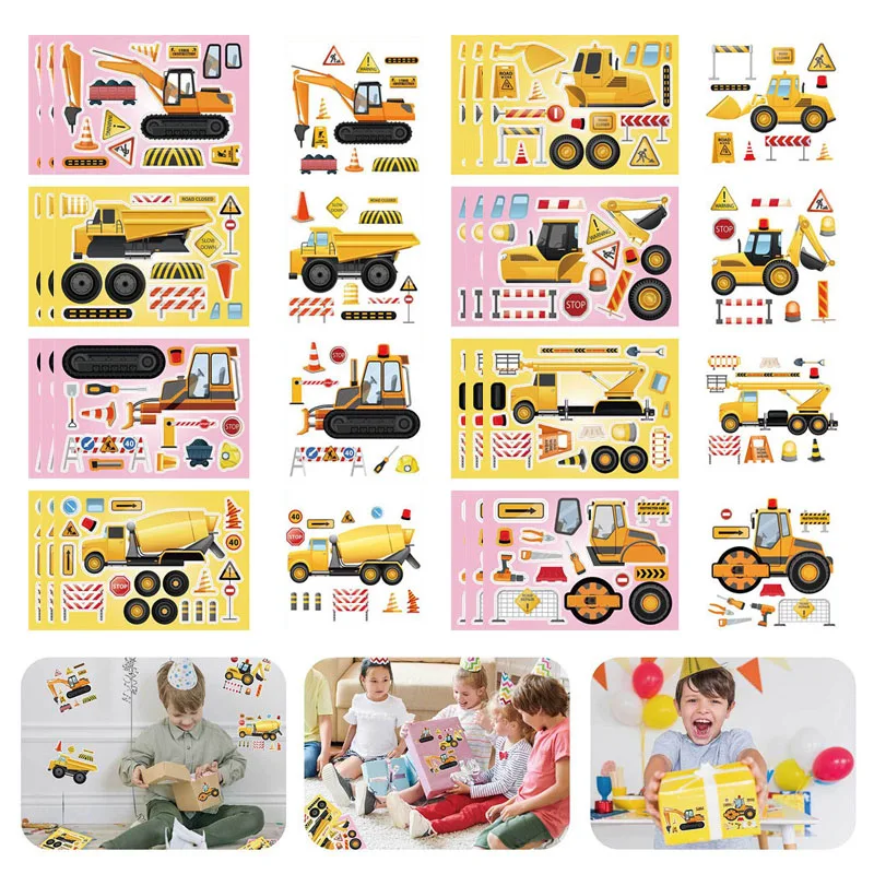 6-24Sheet-Make-Your-Own-Engineering-Vehicles-Stickers-For-Kids-DIY ...