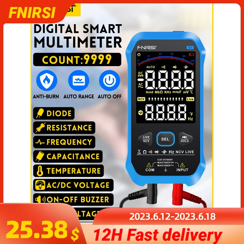 FNIRSI S1 Digital Multimeter 9999counts AC DC Voltage Resistance ...