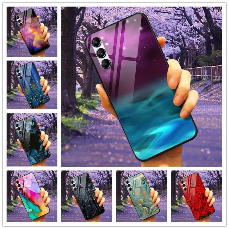 For Samsung A24 4G A34 Case Tempered Glass Lake Moon Hard Phone Cover ...