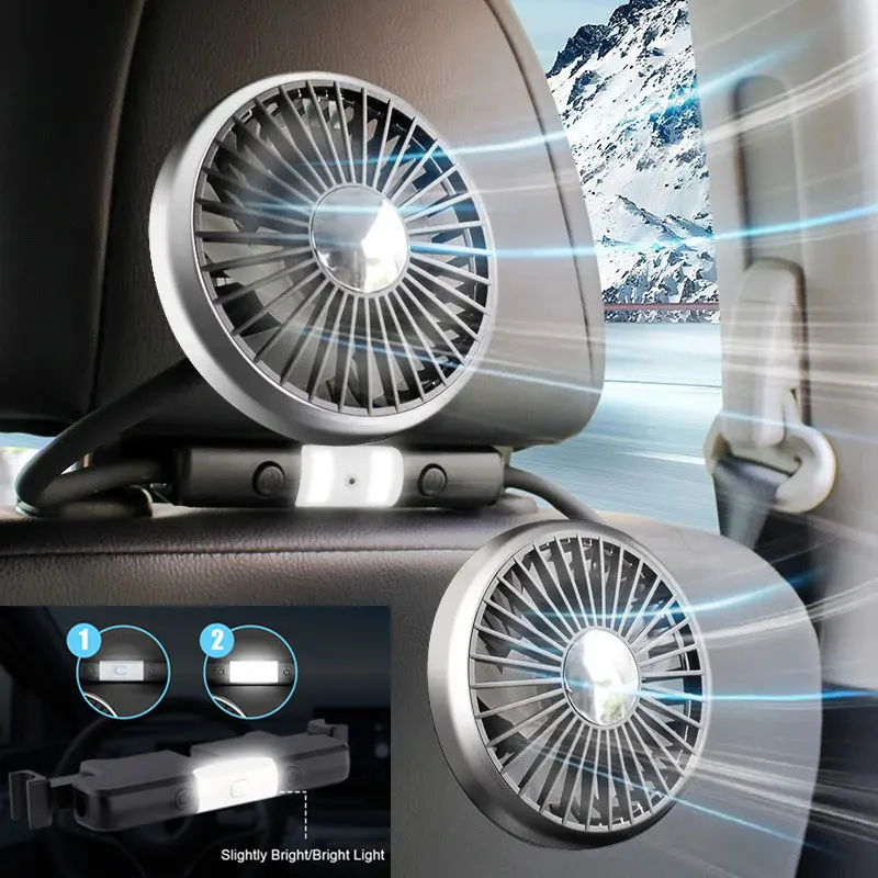 LED Light Car USB Fan Dual Head Cooling Air Fan Independent Switch 3 ...
