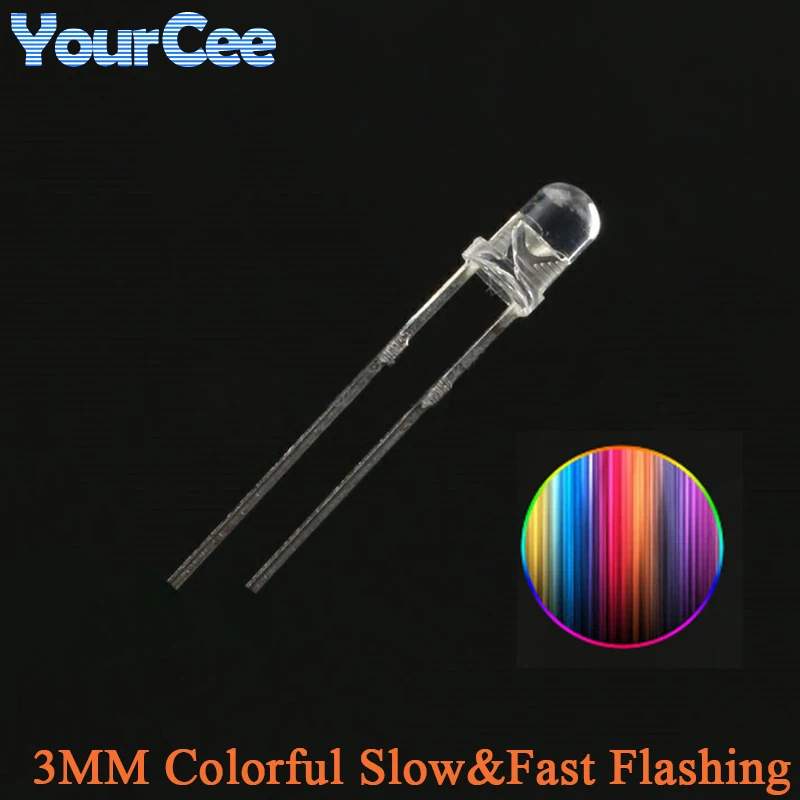 50Pcs-3mm-F3-Slow-Fast-Flashing-Clear-Transparent-LED-RGB-Light ...