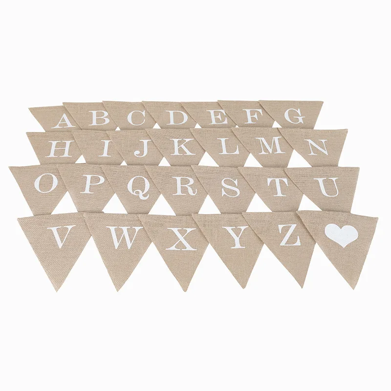 DIY Custom Burlap Banner Flags White Printed Alphabet Letters A-Z ...