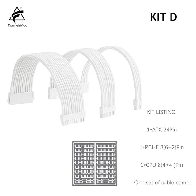 FormulaMod All White PSU Extension Cable Kit , Solid Color Cable Solid Combo 300mm ATX24Pin PCI ...