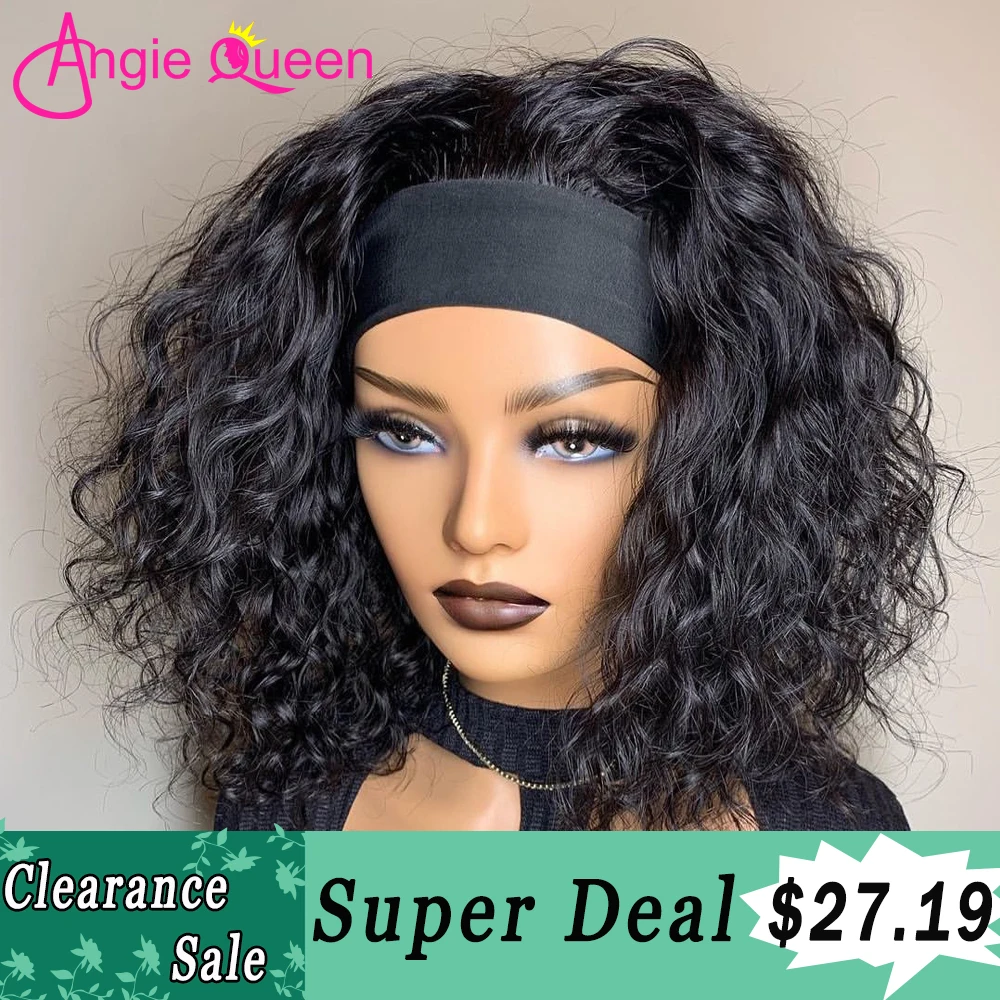 Short Headband Wig Water Wave Human Hair Wigs For Black Women Curly ...