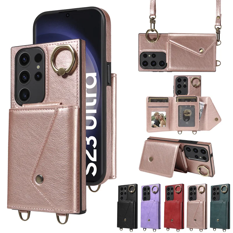 Ring-Holder-CrossBody-Lanyard-Leather-Wallet-Phone-Case-for-Samsung ...