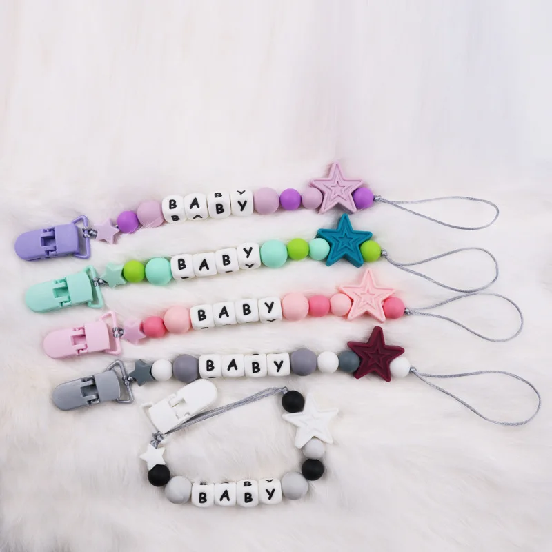 Handmade-Five-Pointed-Star-Pacifier-Clips-Holder-Chain-Silicone-Letter ...