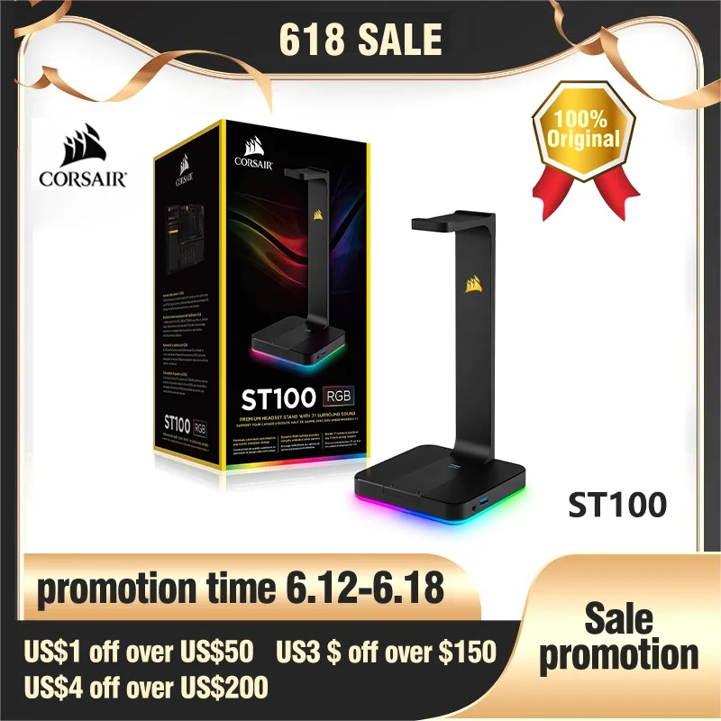 Corsair ST100 RGB Premium Headset Stand com som surround 7.1 3,5mm e ...