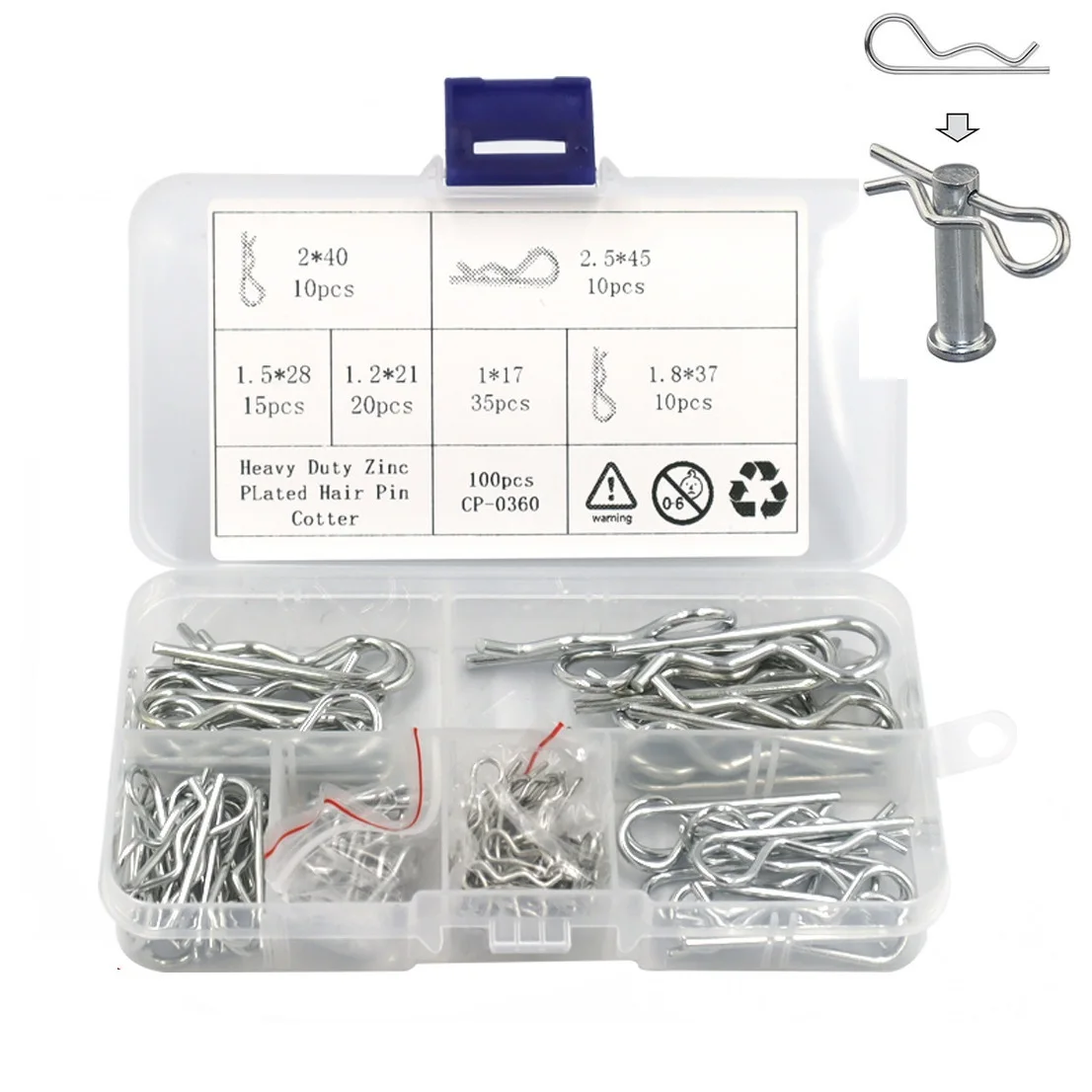 100PCS Carbon Steel Zinc Plated R Hitch Pin Tractor Clip Cotter Pin For ...