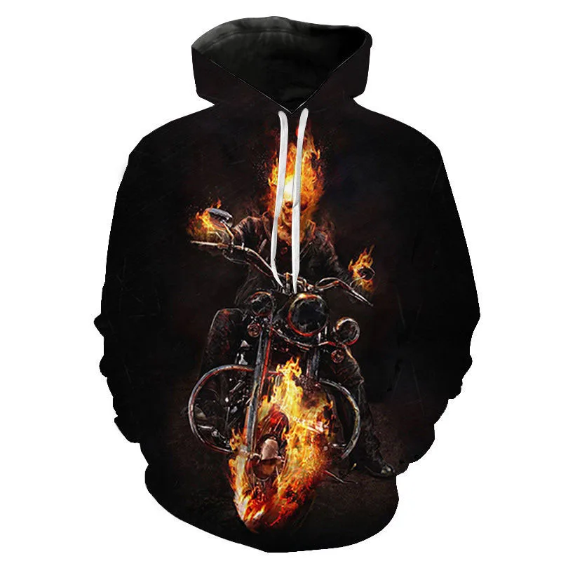 Five Ghost Riders Ride A Motorcycle Skull 3d Printed Hoodie European ...