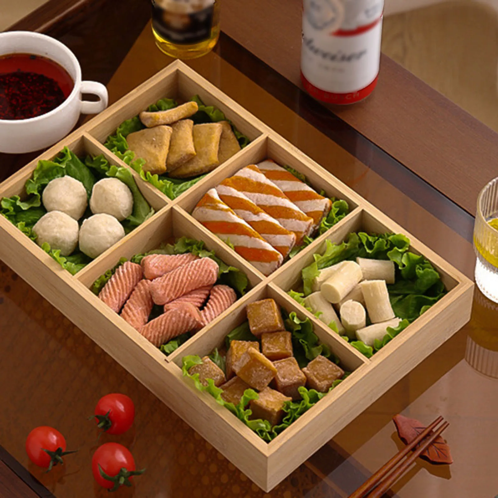 Multi Grid Divided Wooden Tray Safe Material Dried Fruit Food Storage ...