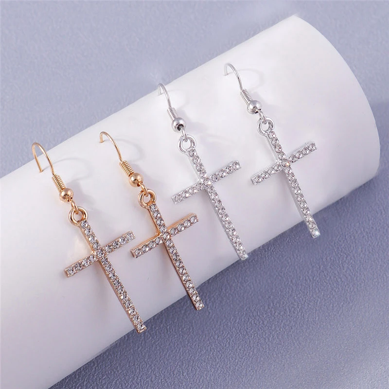 Fashion Zircon Crystal Cross Earrings for Women Men Gothic Punk Hip Hop ...