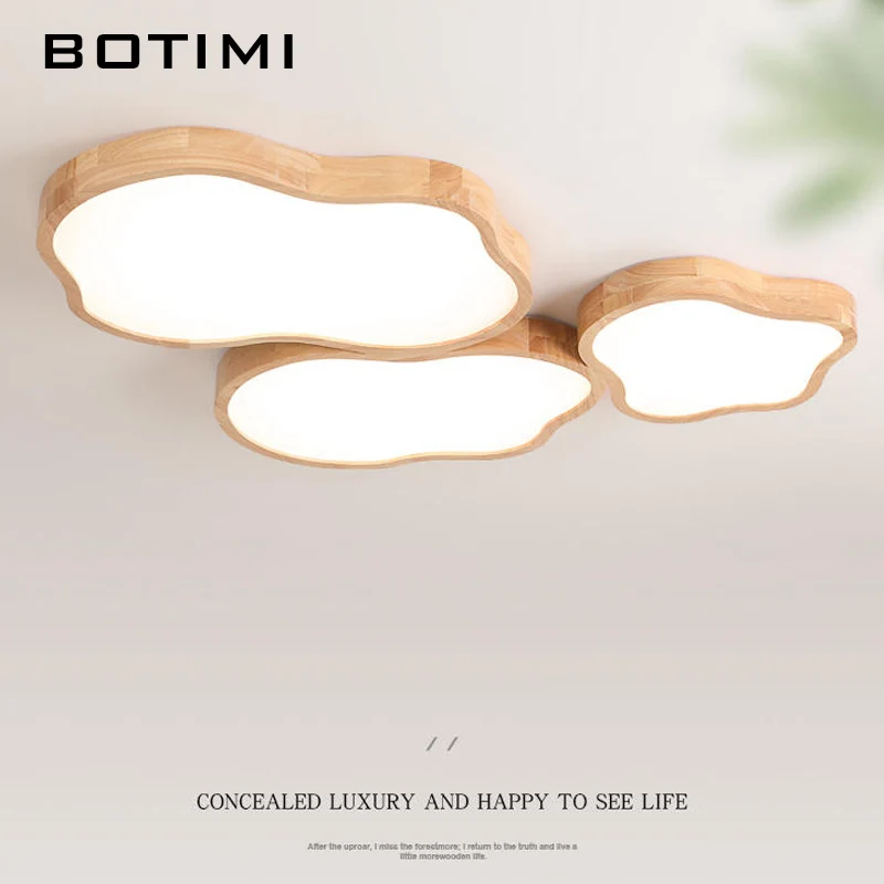 BOTIMI Natural Wood LED Ceiling Lights For Living Room Designer Wooden ...