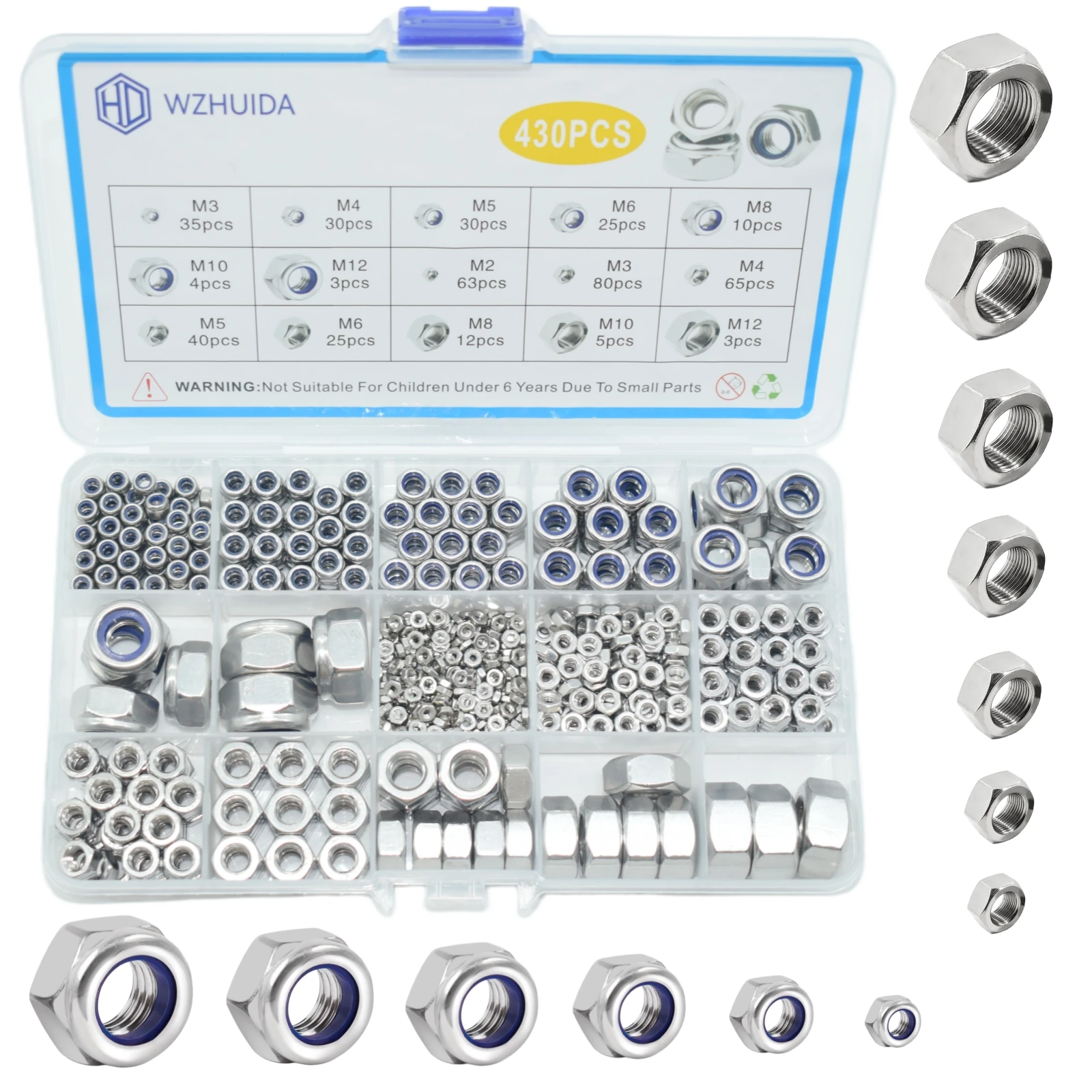 WZHUIDA 430Pcs Metric Hex Nuts & Locknuts Assortment Kit, M2 M3 M4 M5 ...