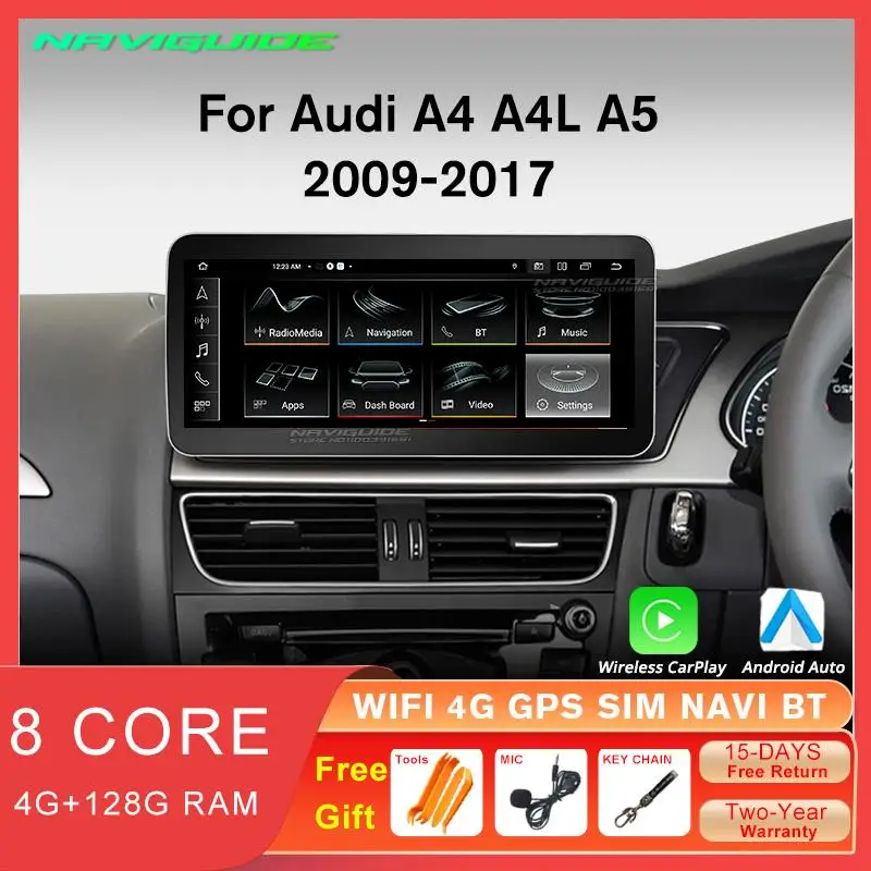 NAVIGUIDE 10.25"Screen Android12 Car Radio Stereo For Audi A4 A4L A5 RHD 2009-2017 Car Bluetooth ...